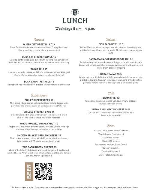 Trolley Barn Fermentory & Food Hall menu in Charlotte, North Carolina, USA