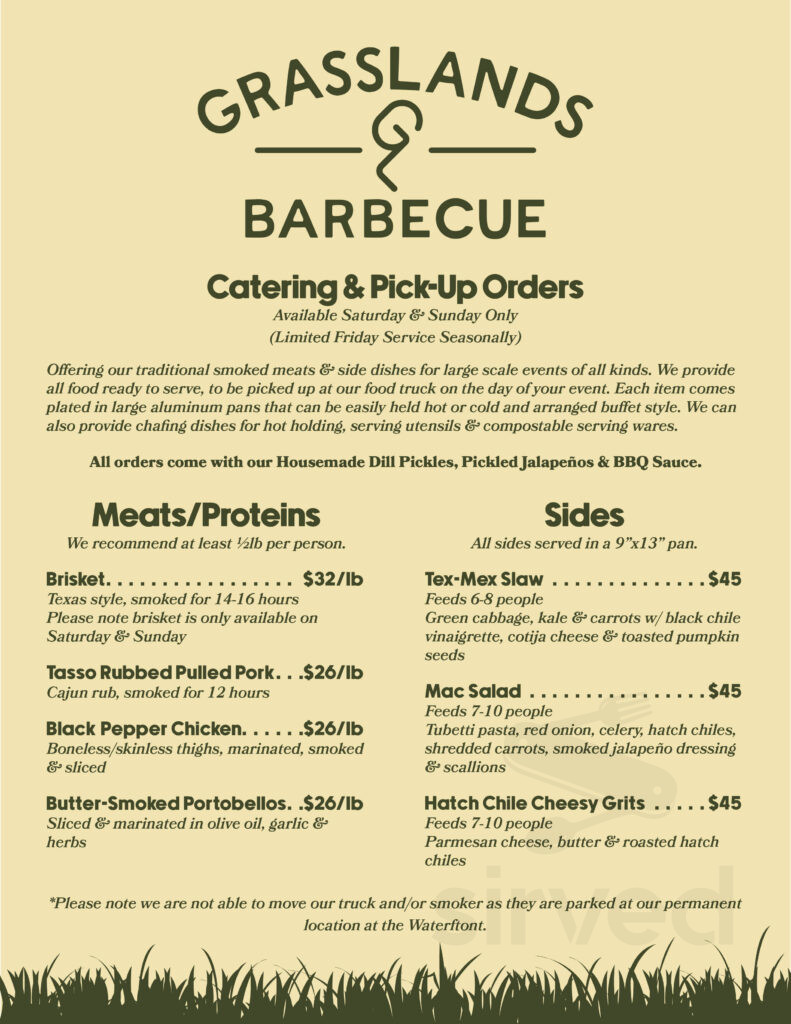 Grasslands Barbecue menu in Hood River, Oregon, USA