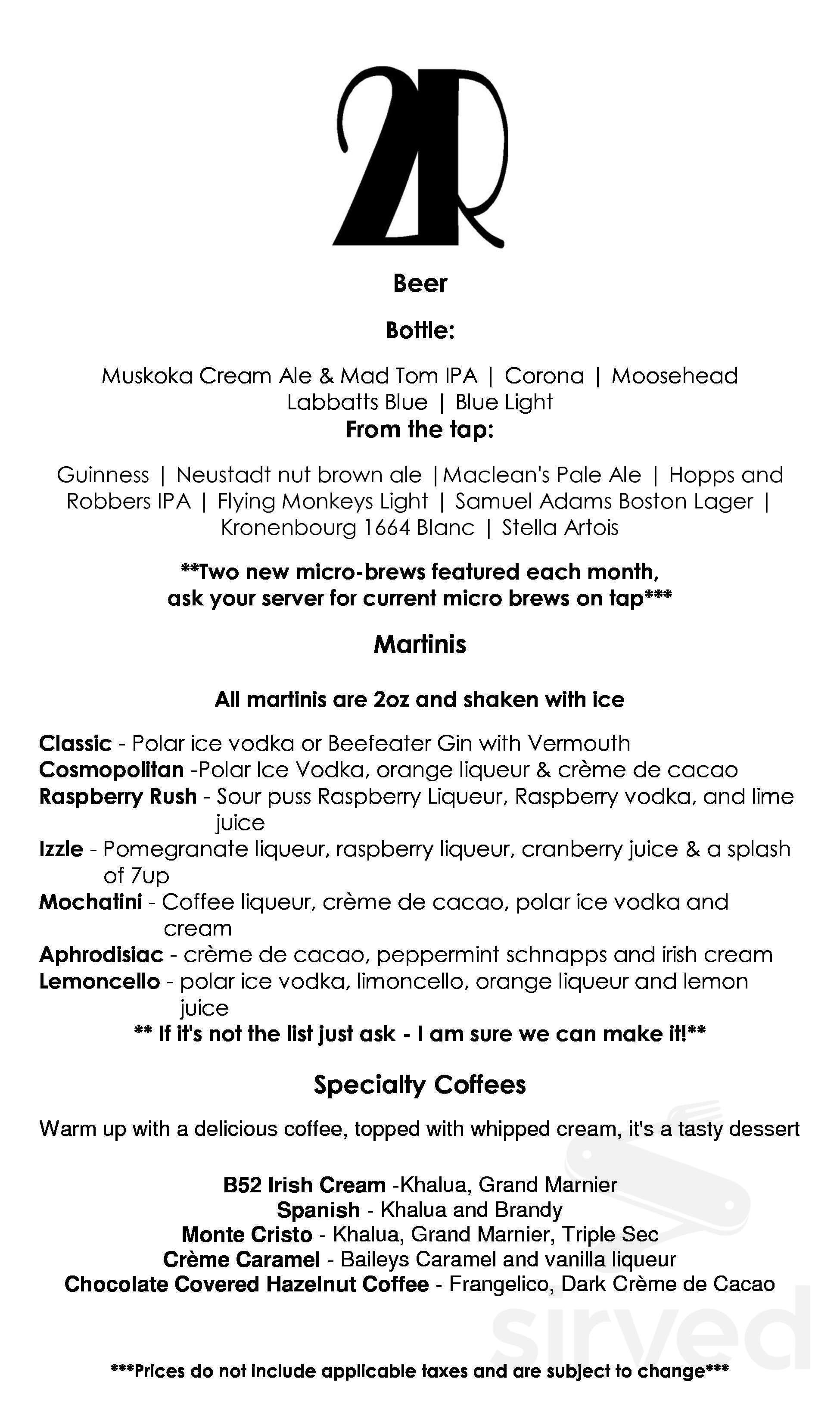 Menu for 2 Rivers in Paris, ON | Sirved
