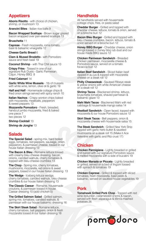 The Pomodoro menu in Loves Park, Illinois, USA