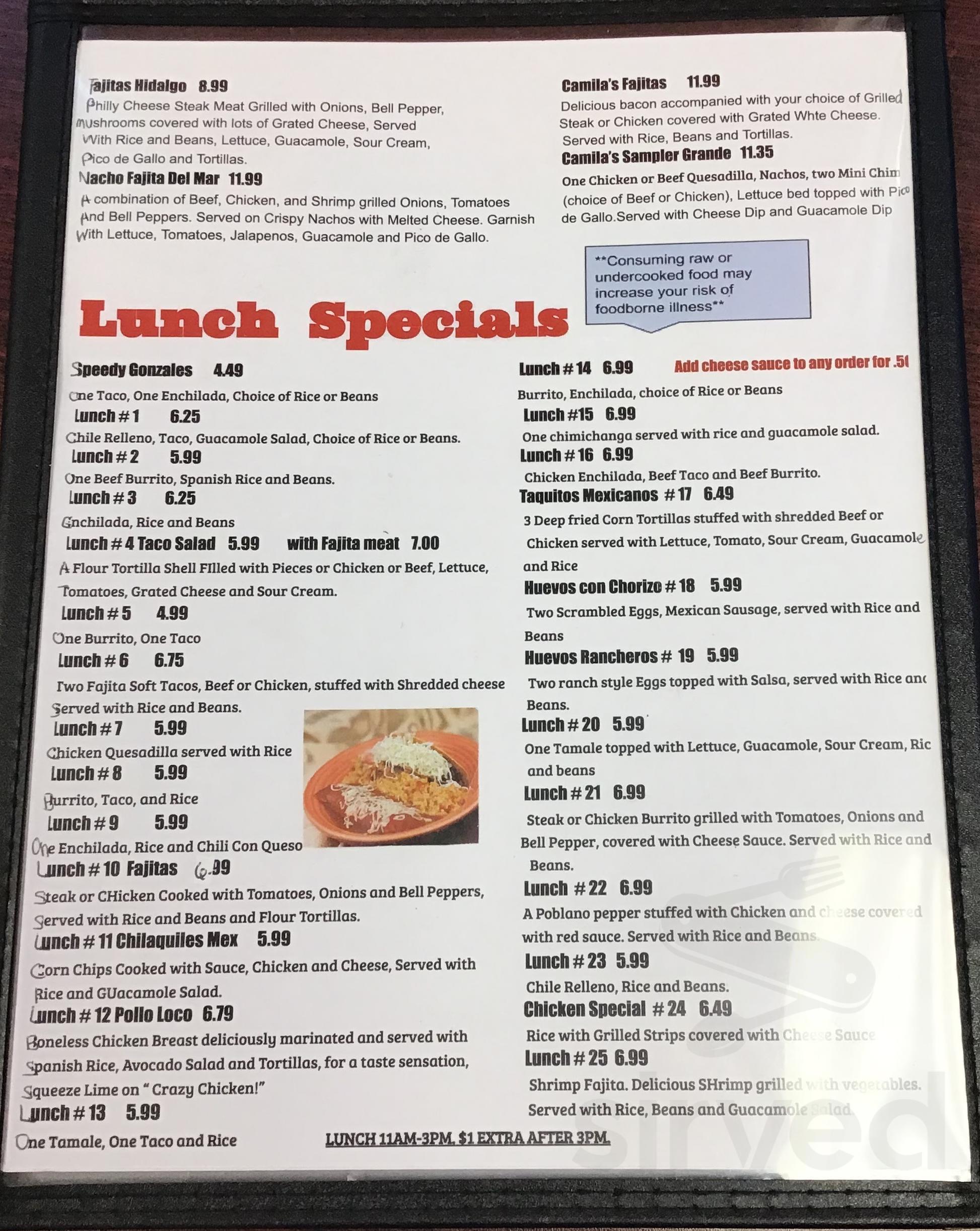 Menu - Panama OK's Camila’s Mexican Grill | Sirved