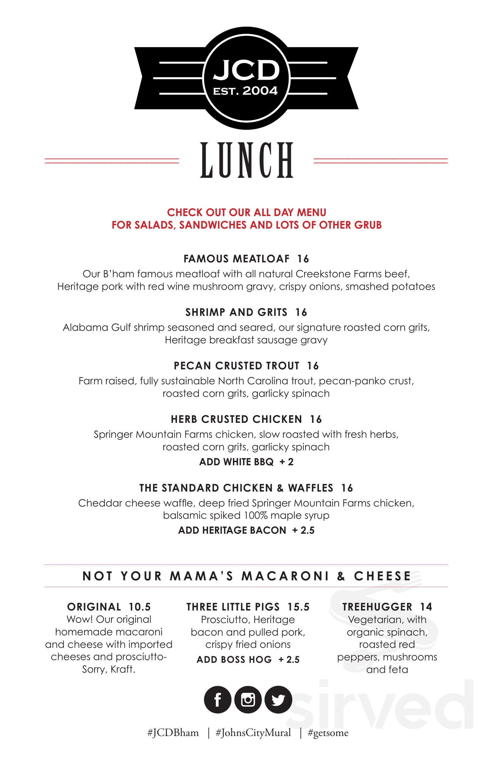 John's City Diner menu in Birmingham, Alabama, USA