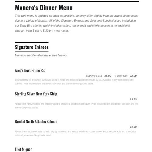 Manero's Restaurant menu in Palm City, Florida, USA