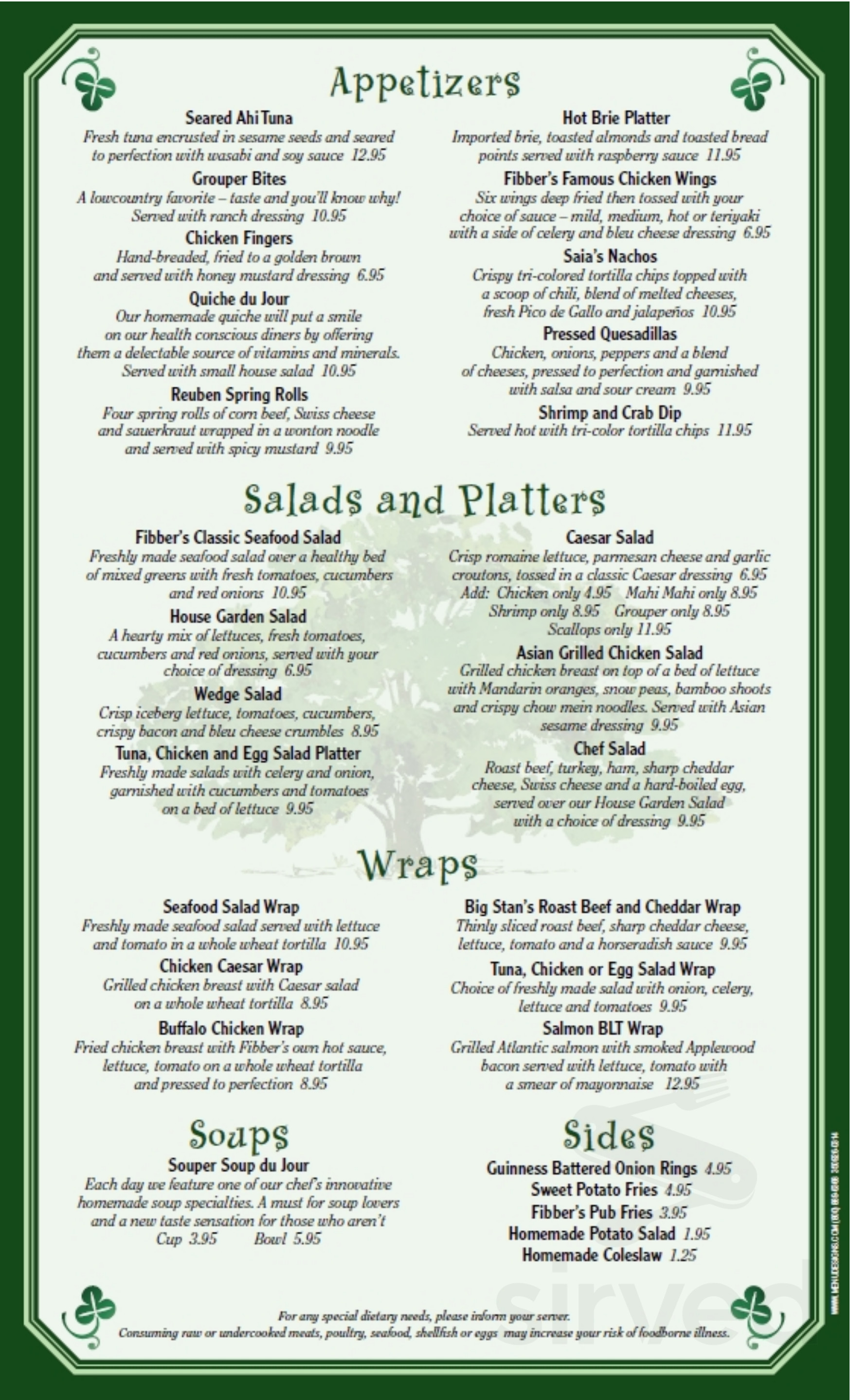 Menu - Sunset Beach NC's Fibber McGees | Sirved