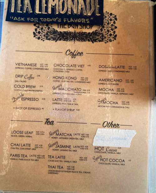 The Bun Shop menu in Towson, Maryland, USA