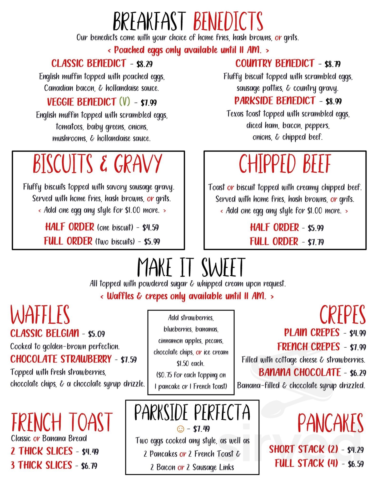 Menu for Parkside Cafe in Pinellas Park, Florida, United States