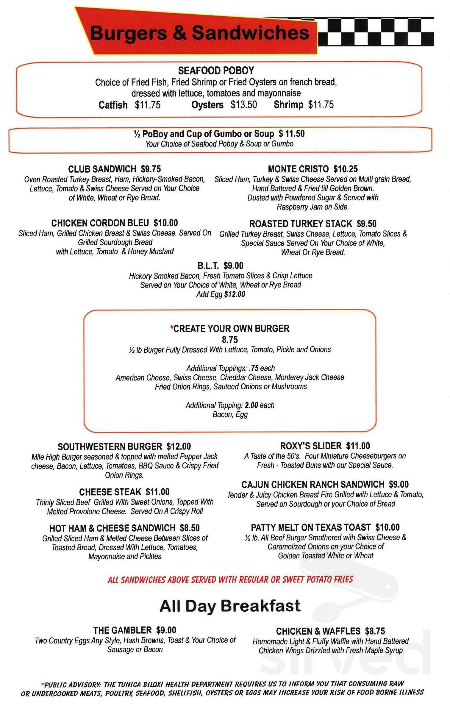 Menu - Marksville LA's Roxy's Diner | Sirved