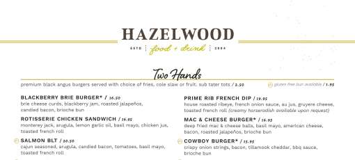 Hazelwood Food & Drink - St Louis Park Menu - St Louis Park, Minnesota ...