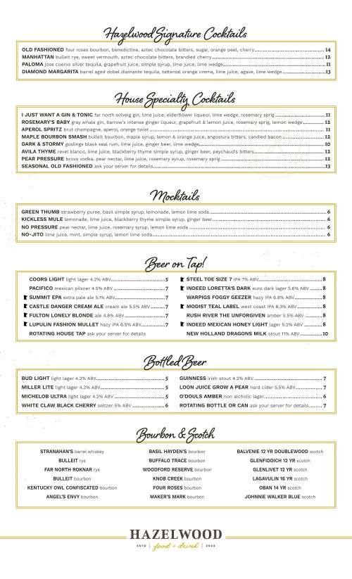 Hazelwood Food & Drink - St Louis Park menu in St Louis Park, Minnesota ...