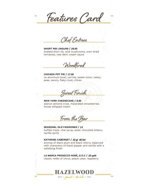 Hazelwood Food & Drink - St Louis Park menu in St Louis Park, Minnesota ...