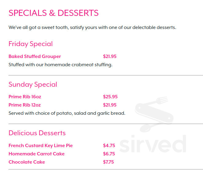 Alice Sweetwater's Bar & Grille menu in Naples, Florida, USA