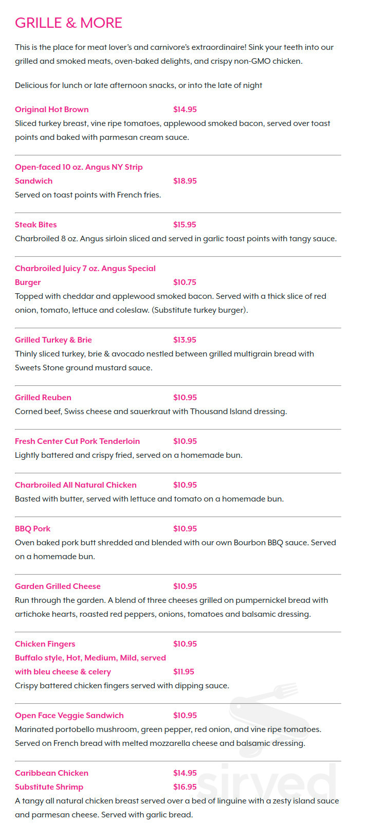 Alice Sweetwater's Bar & Grille menu in Naples, Florida, USA