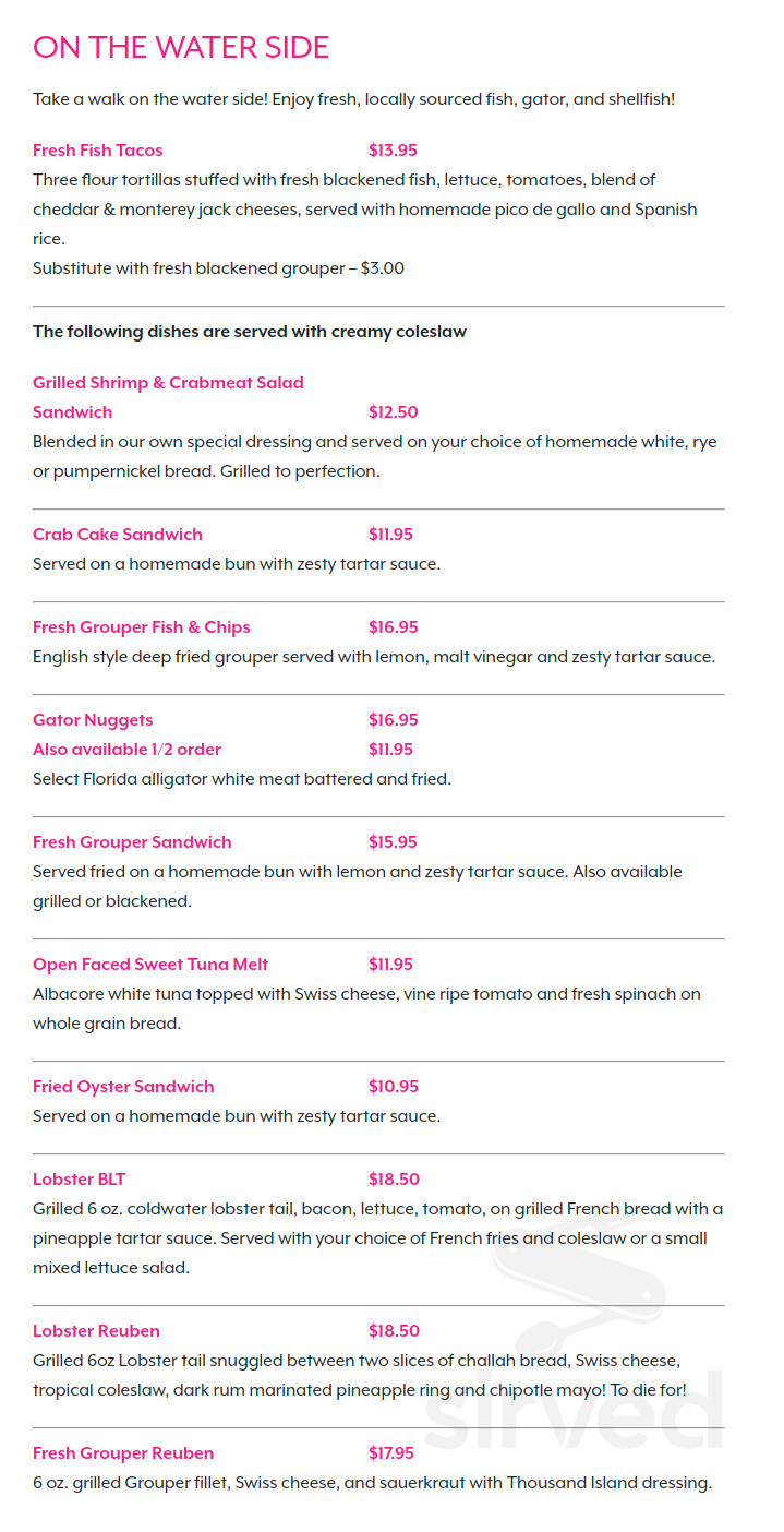 Alice Sweetwater's Bar & Grille menu in Naples, Florida, USA