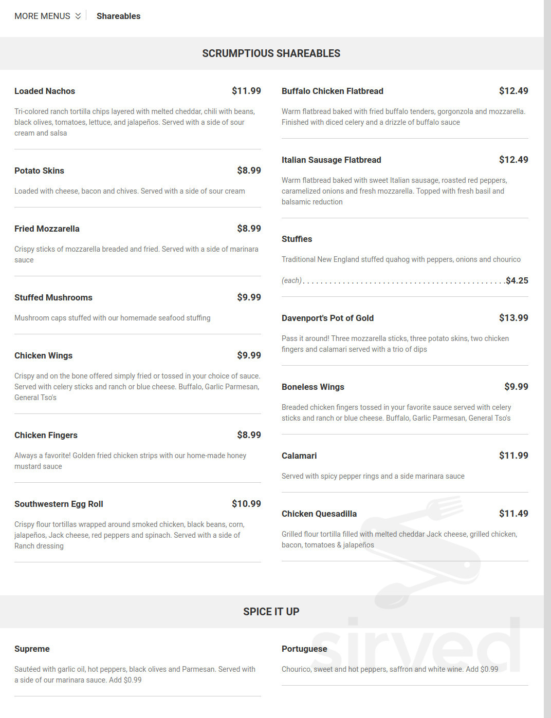 Davenport's Bar and Grille menus in East Providence, Rhode Island ...