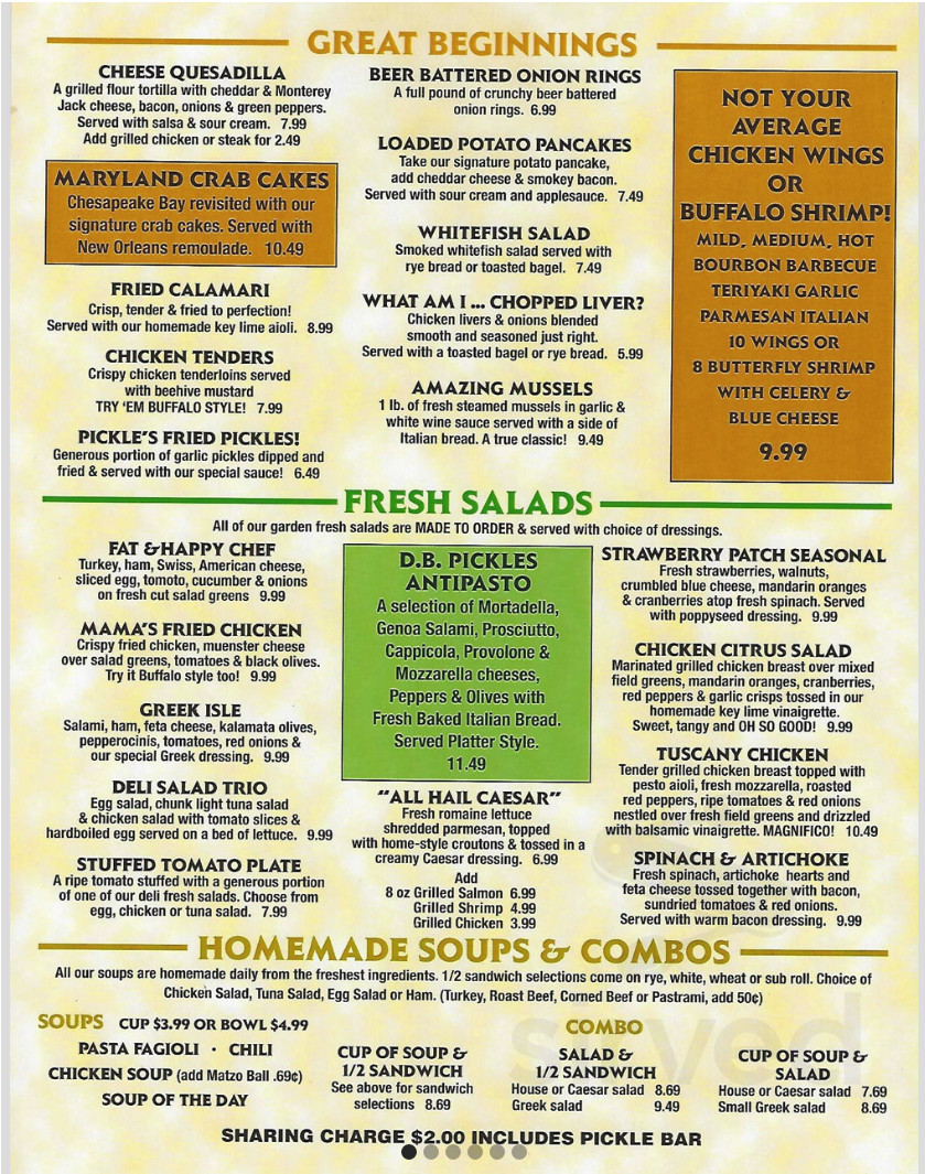 DB Pickles menu in Ormond Beach, Florida, USA