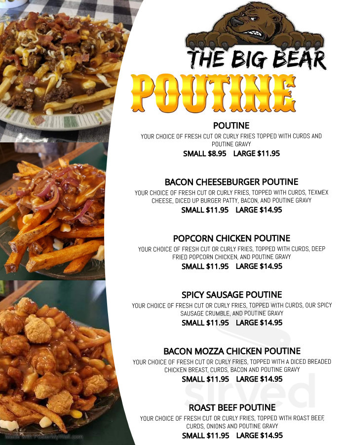 The Big Bear menus in Hawk Junction, Ontario, Canada