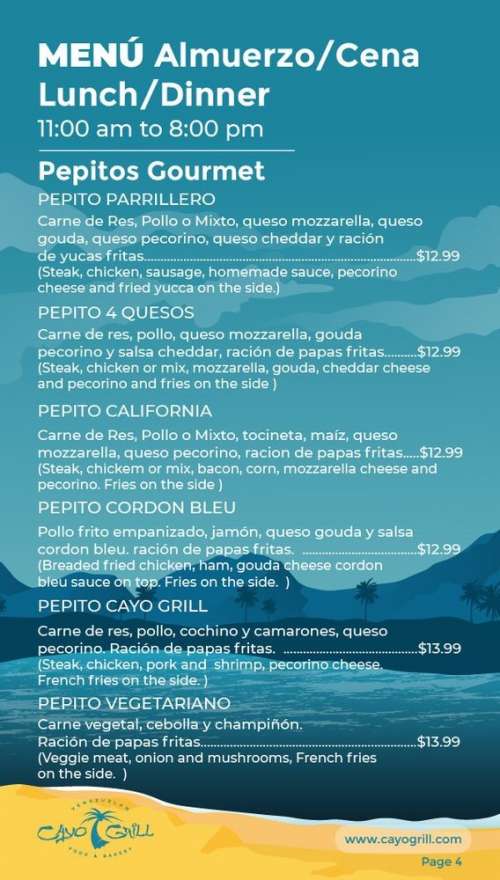 Cayo Grill, LLC menu in Tampa, Florida, USA