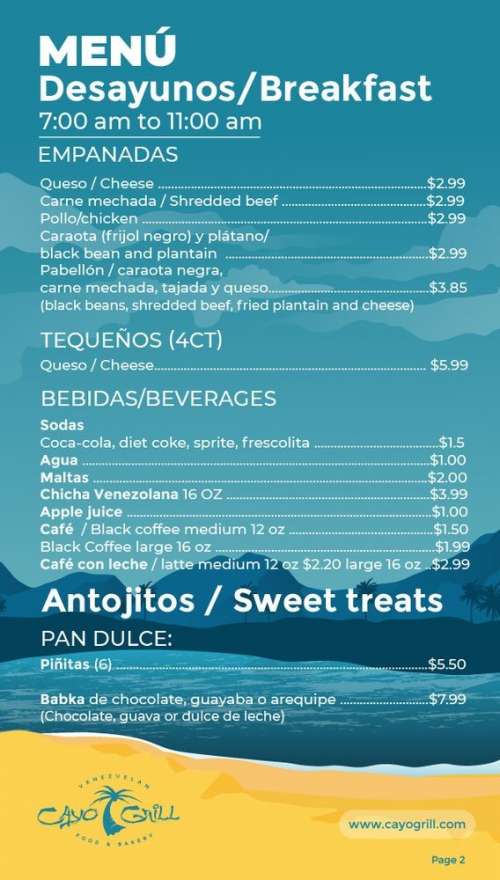 Cayo Grill, LLC menu in Tampa, Florida, USA