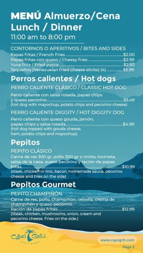 Cayo Grill, LLC menu in Tampa, Florida, USA