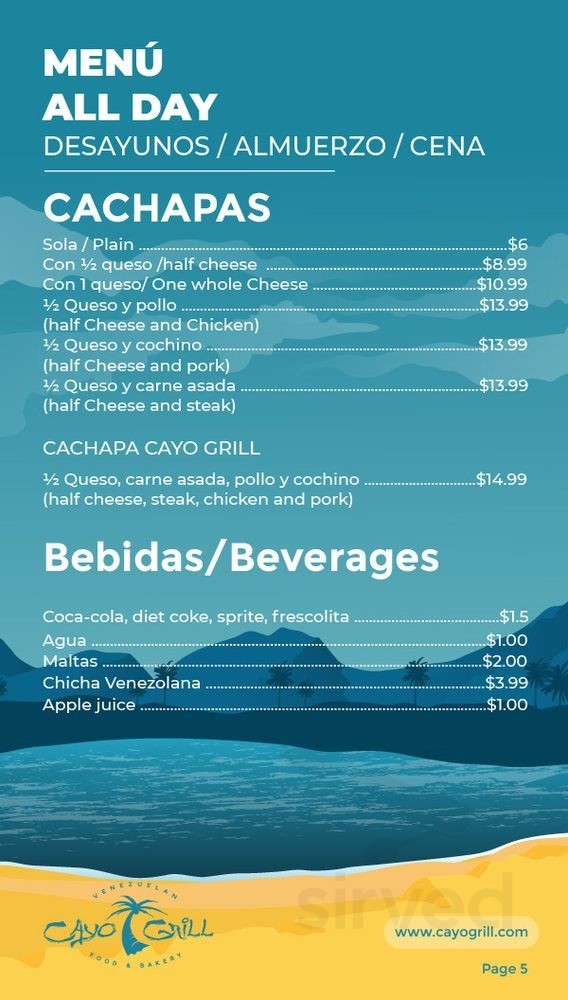 Cayo Grill, LLC menu in Tampa, Florida, USA