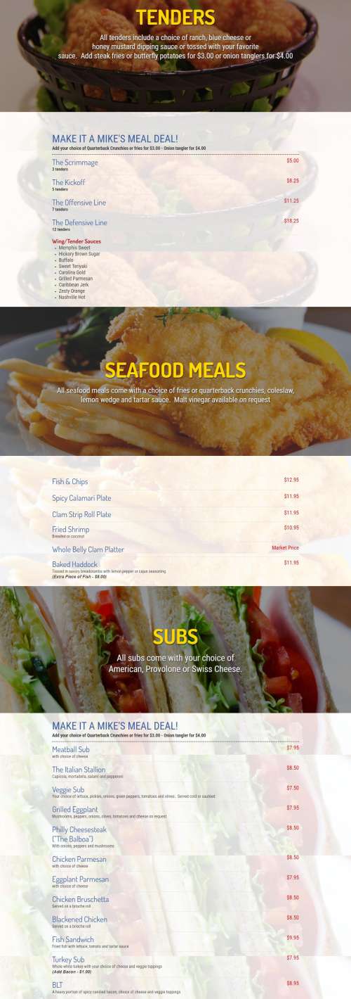 Mike's Crunchies & Munchies menu in Webster, Massachusetts, USA