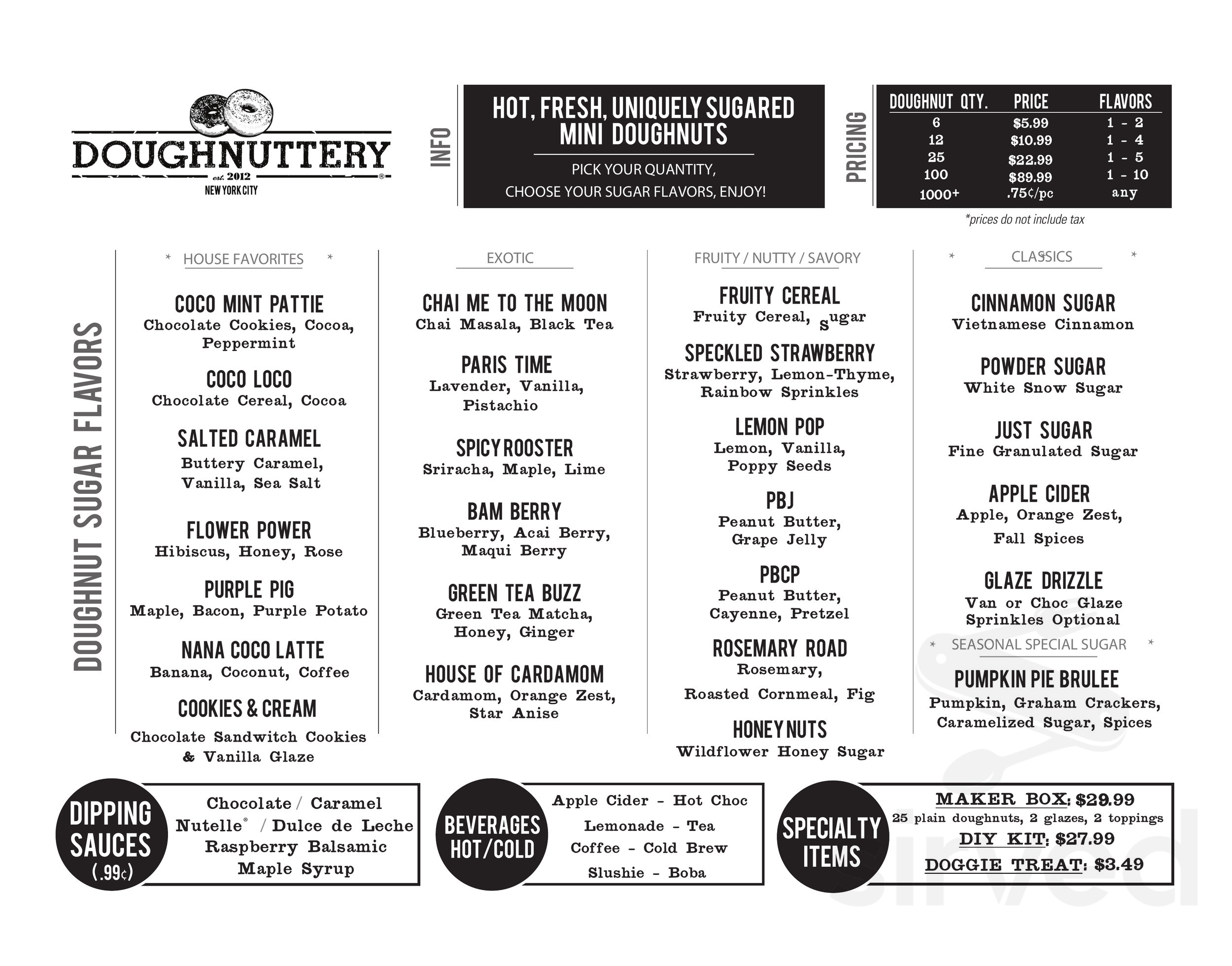 Doughnuttery menu in New York, New York, USA