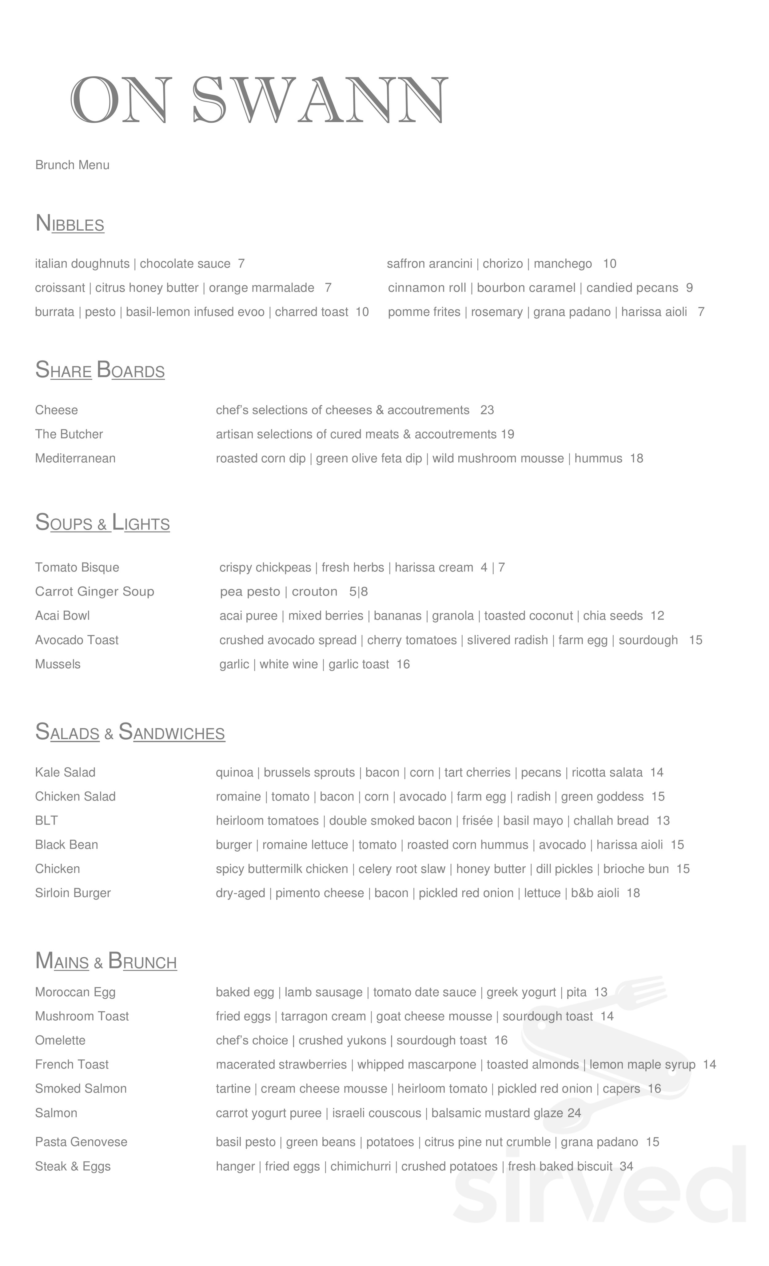 On Swann menu in Tampa, Florida, USA