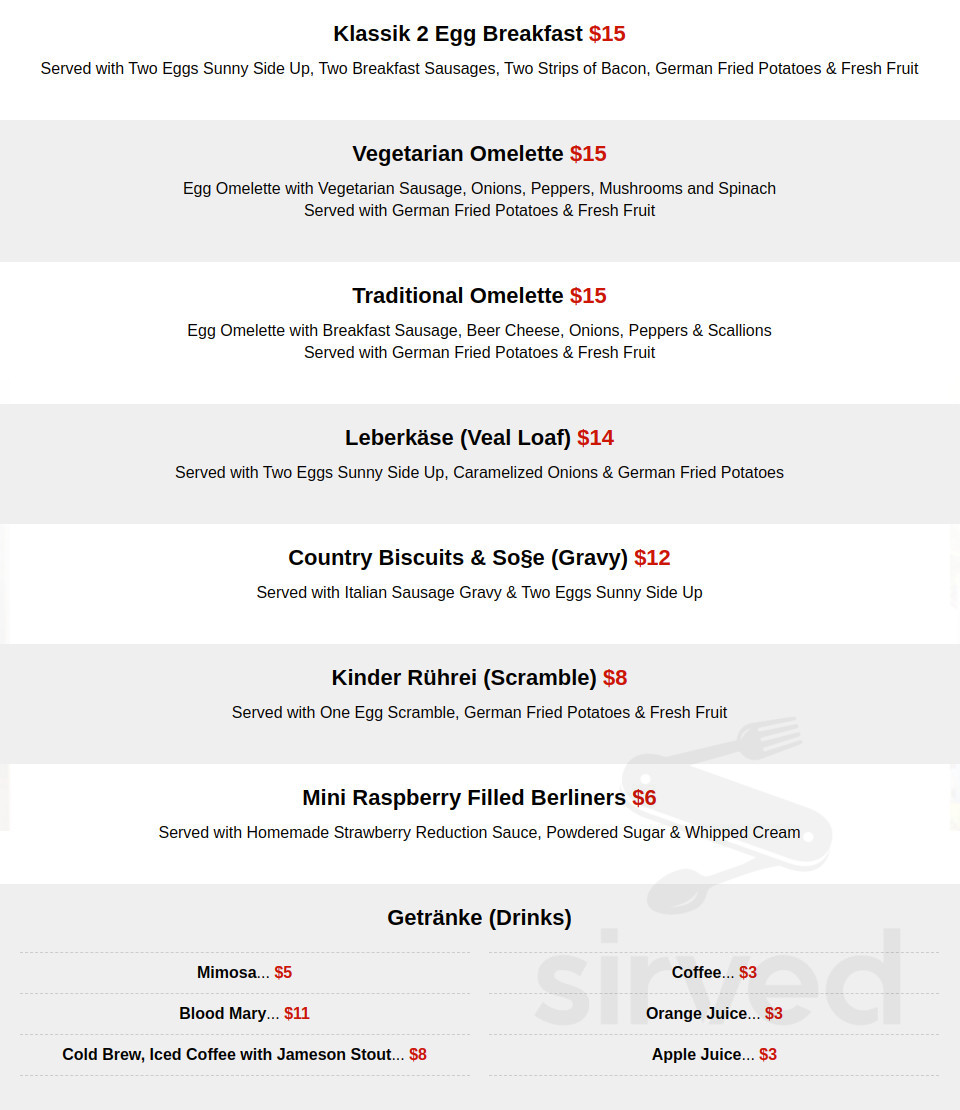 Menu for Biergarten @ Old World HB in Huntington Beach, CA | Sirved