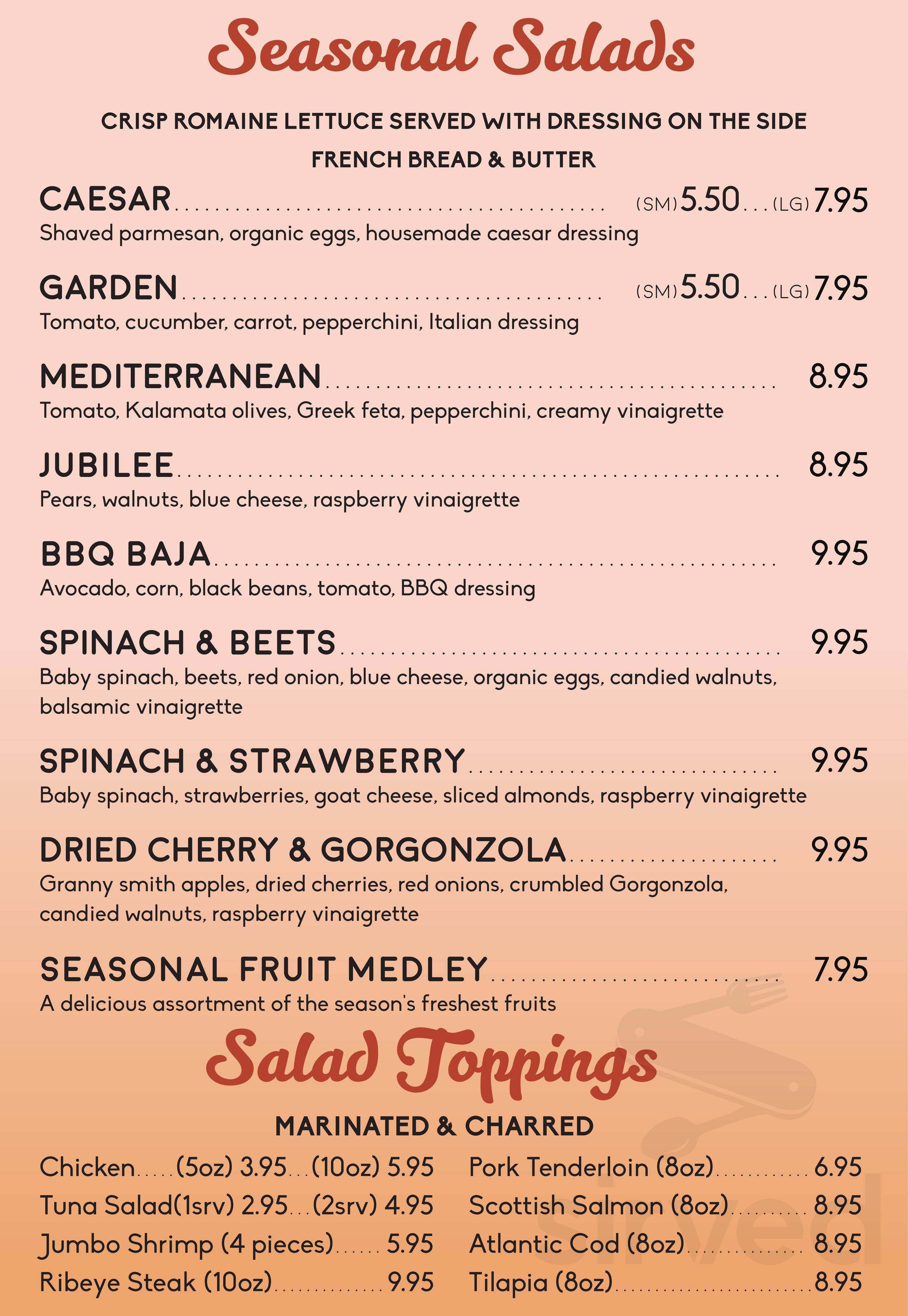 Jubilee Juice & Grill menu in Chicago, Illinois, USA