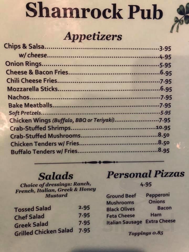 Shamrock menu in Richmond, Virginia, USA