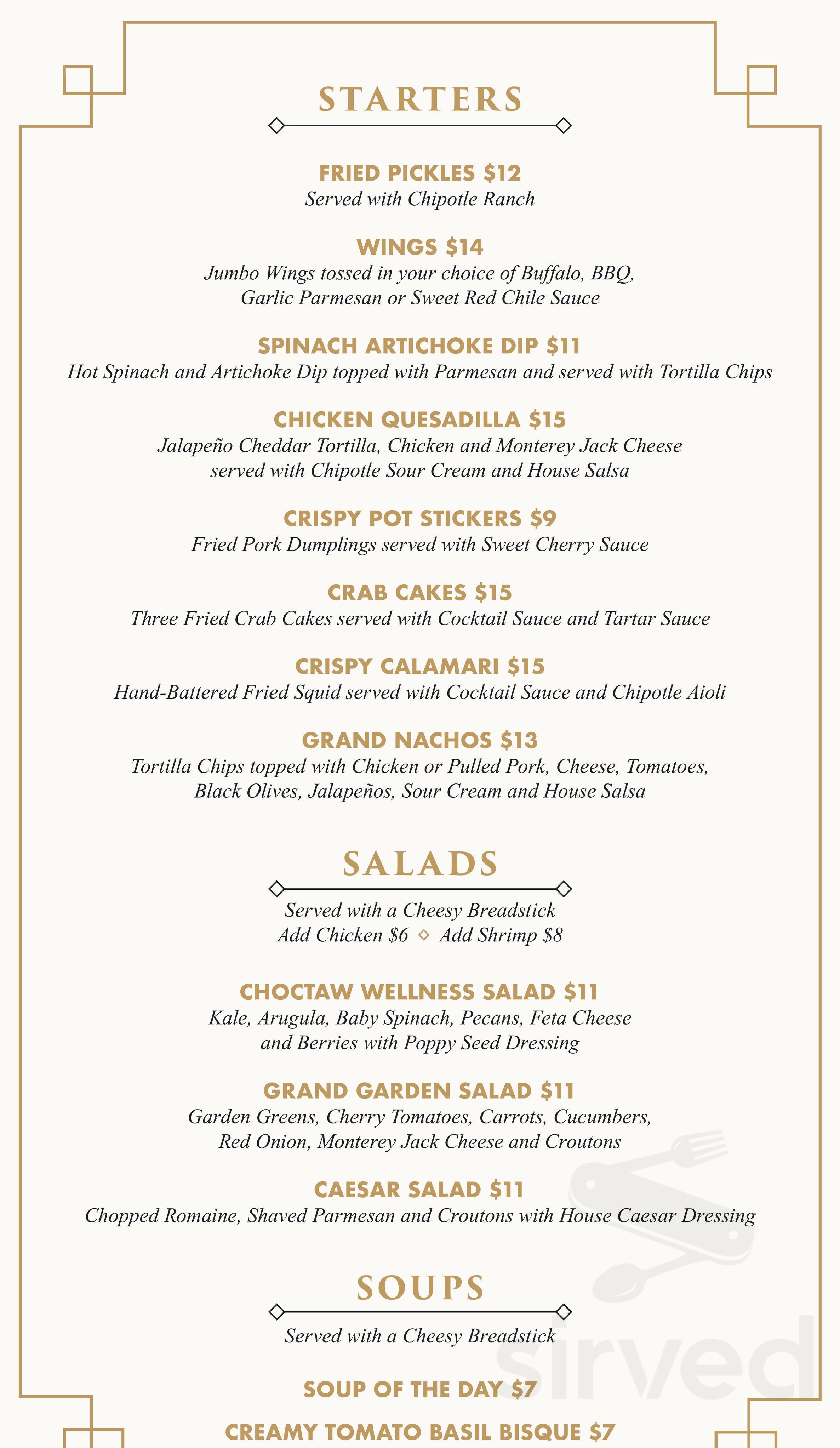 Grand Café menu in Durant, Oklahoma, USA