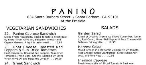 Menu for Panino Montecito - Santa Barbara, CA | Sirved