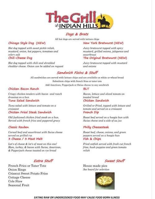 The Grill At Indian Hills menu in Bernice, Oklahoma, USA