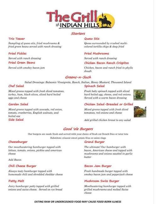 The Grill At Indian Hills menu in Bernice, Oklahoma, USA