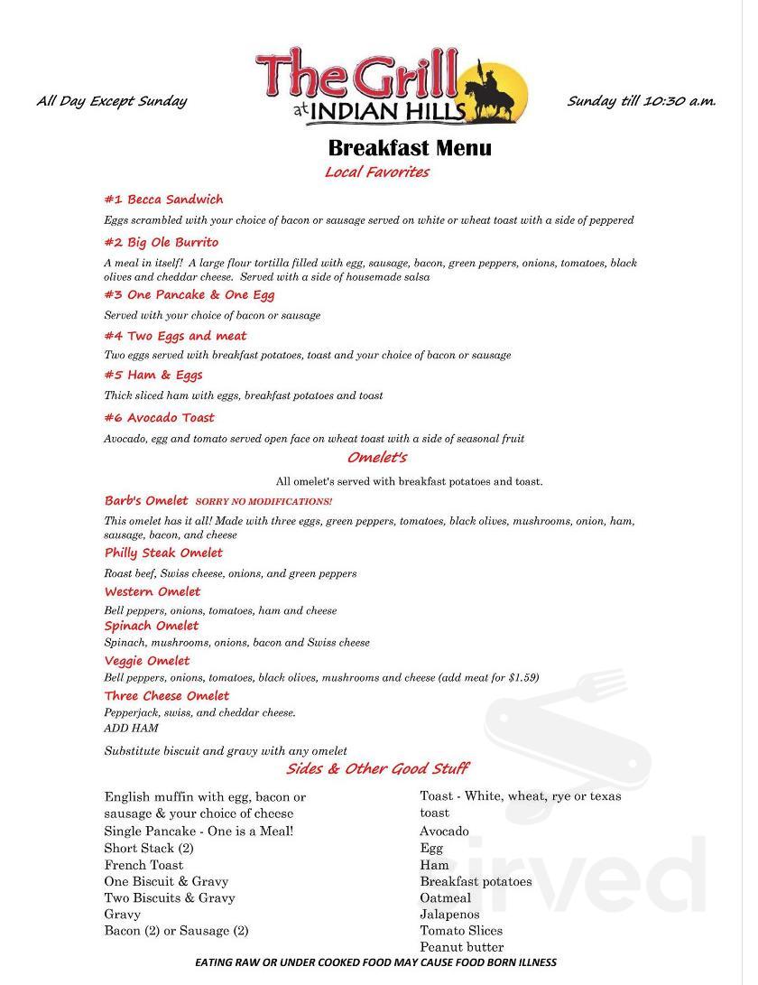 The Grill At Indian Hills menu in Bernice, Oklahoma, USA