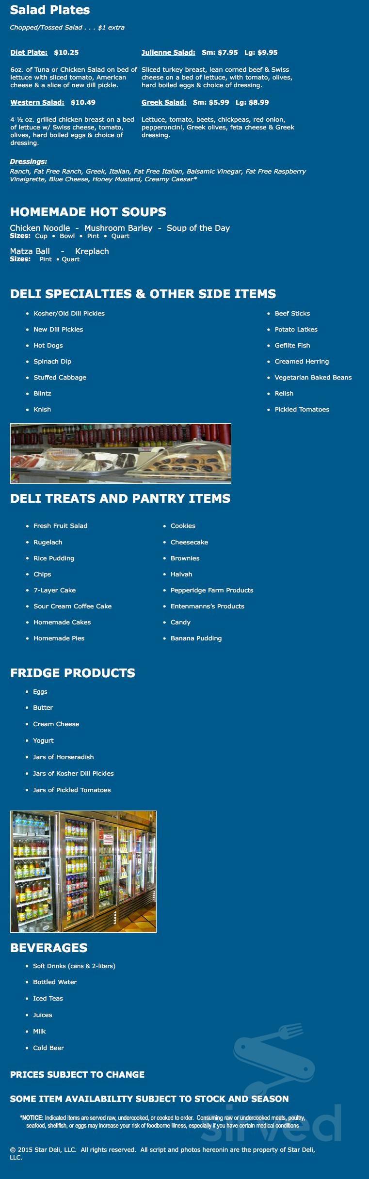 Star Deli menu in Southfield, Michigan, USA