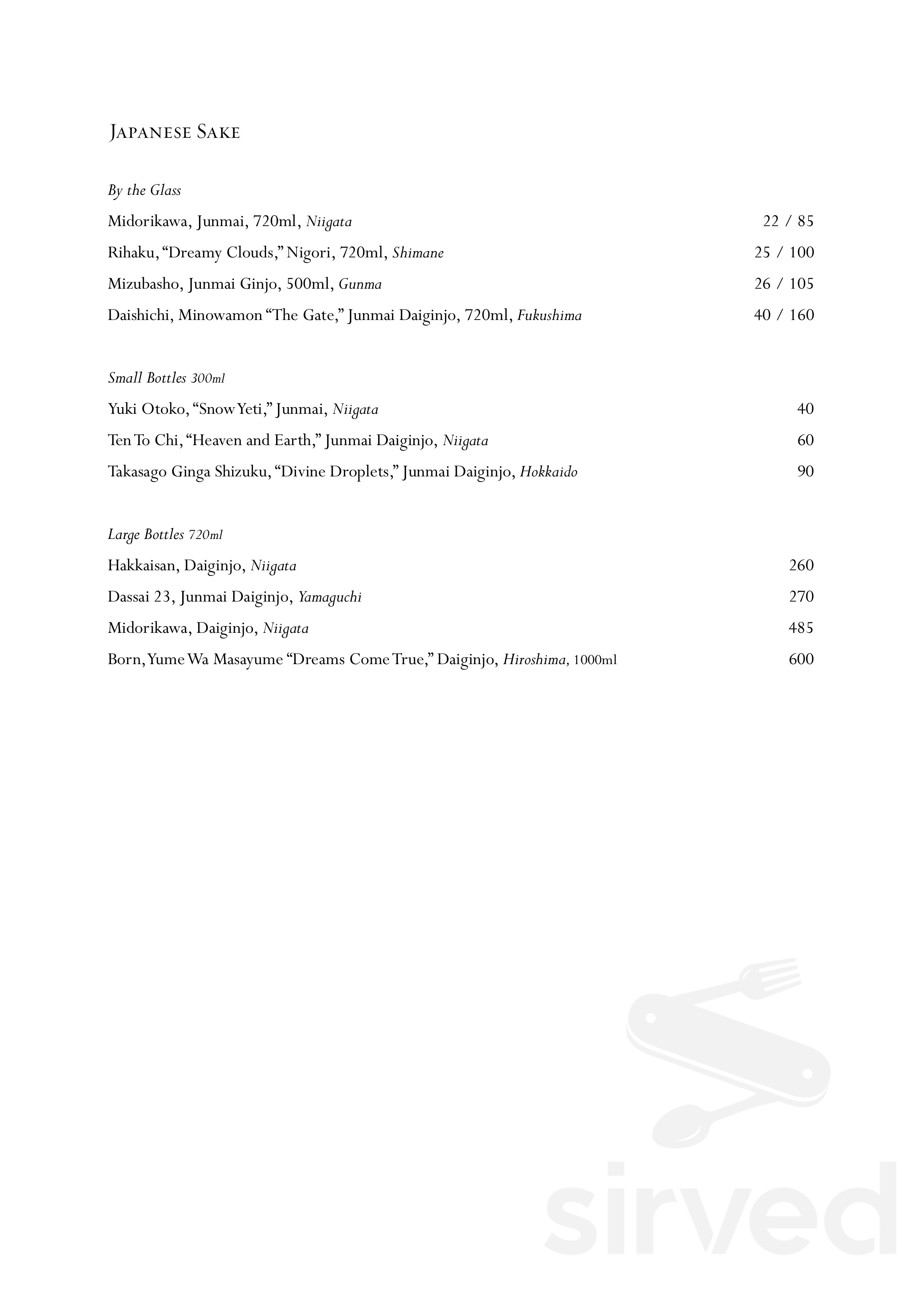 Menu - Napa CA's Kenzo | Sirved