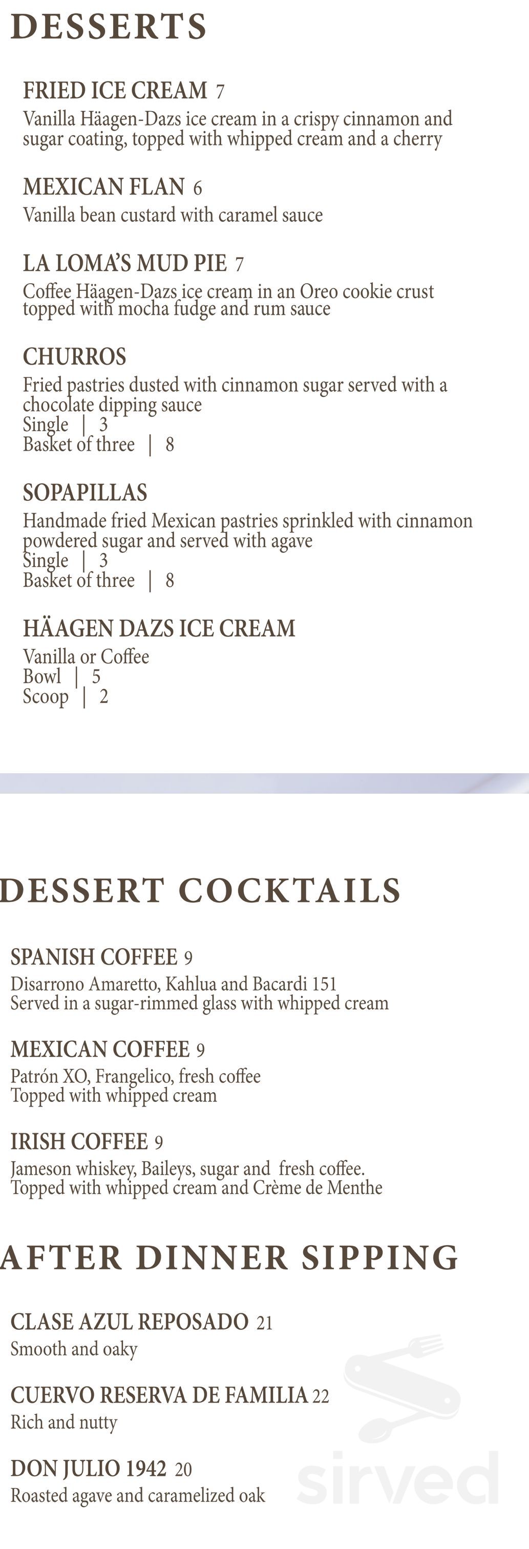 La Loma menu in Denver, Colorado, USA