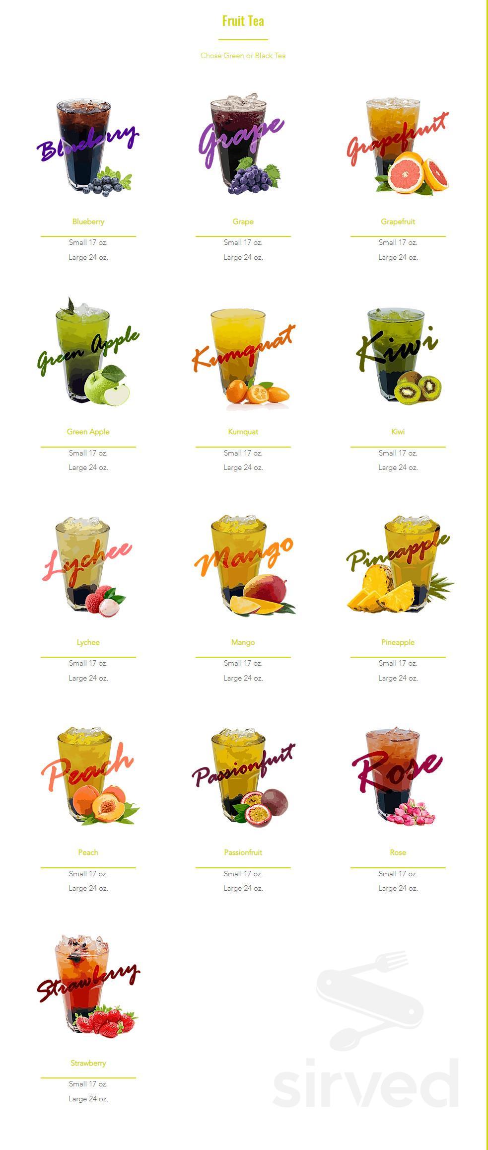 Menu - Chicago IL's Tai Chi Bubble Tea | Sirved