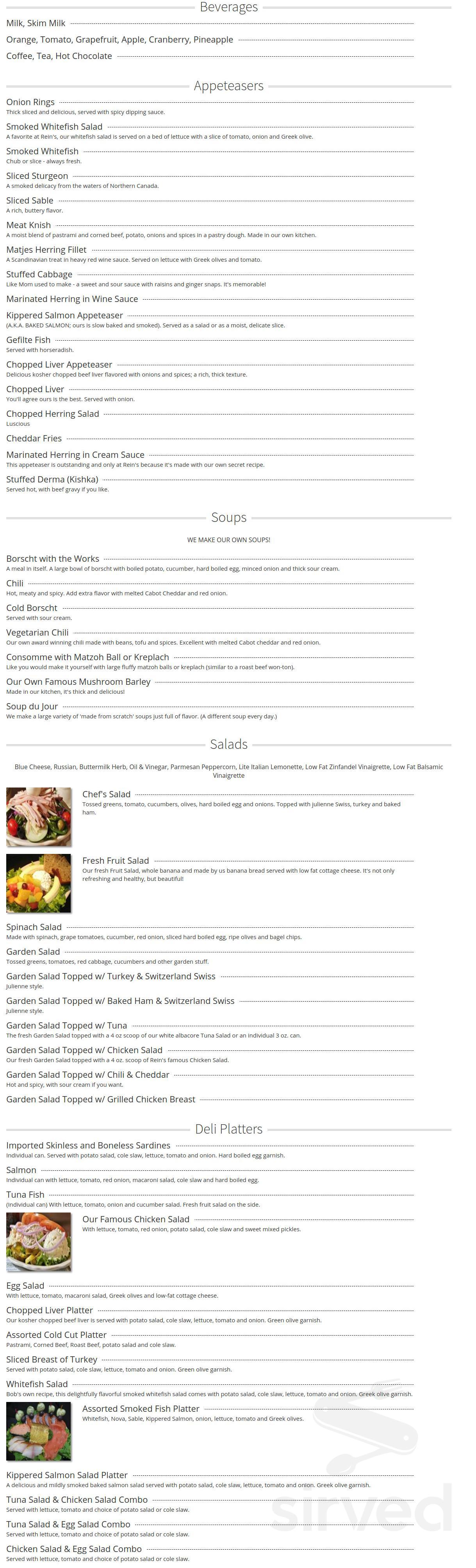Rein's New York Style Deli menu in Vernon, Connecticut, USA