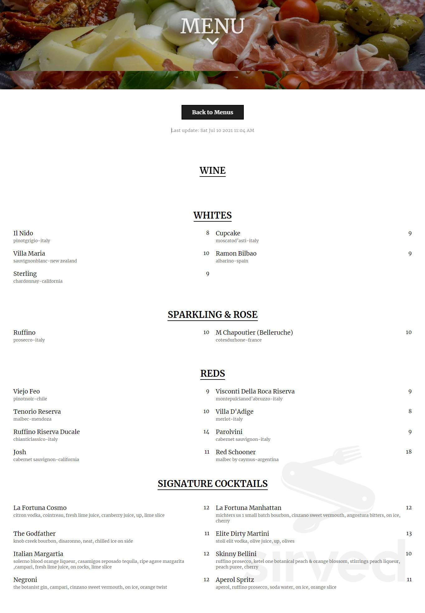 La Fortuna Bar & Restaurant menu in Stratford, Connecticut, USA