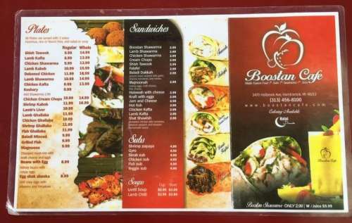 Boostan Cafe Detroit menu in Detroit, Michigan, USA