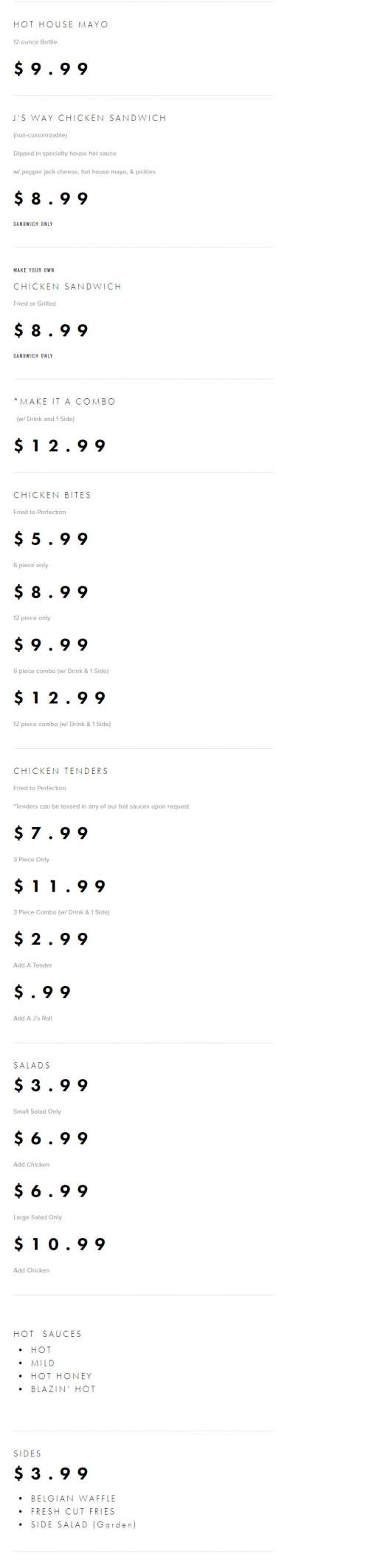 Blazin' J's menu in Lancaster, Pennsylvania, USA