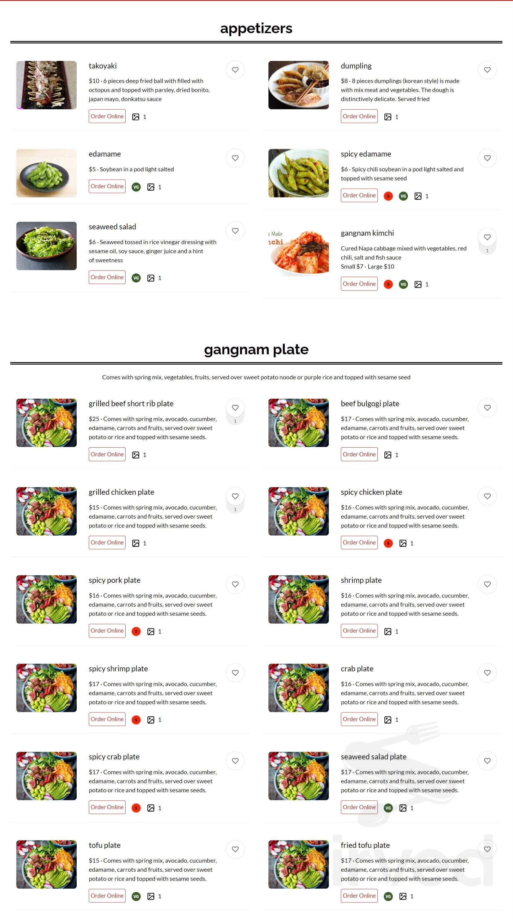 Gangnam Zip menu in Cedar Park, Texas, USA