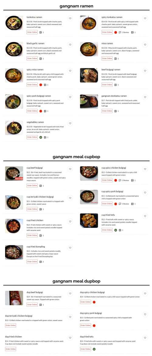 Gangnam Zip menu in Cedar Park, Texas, USA