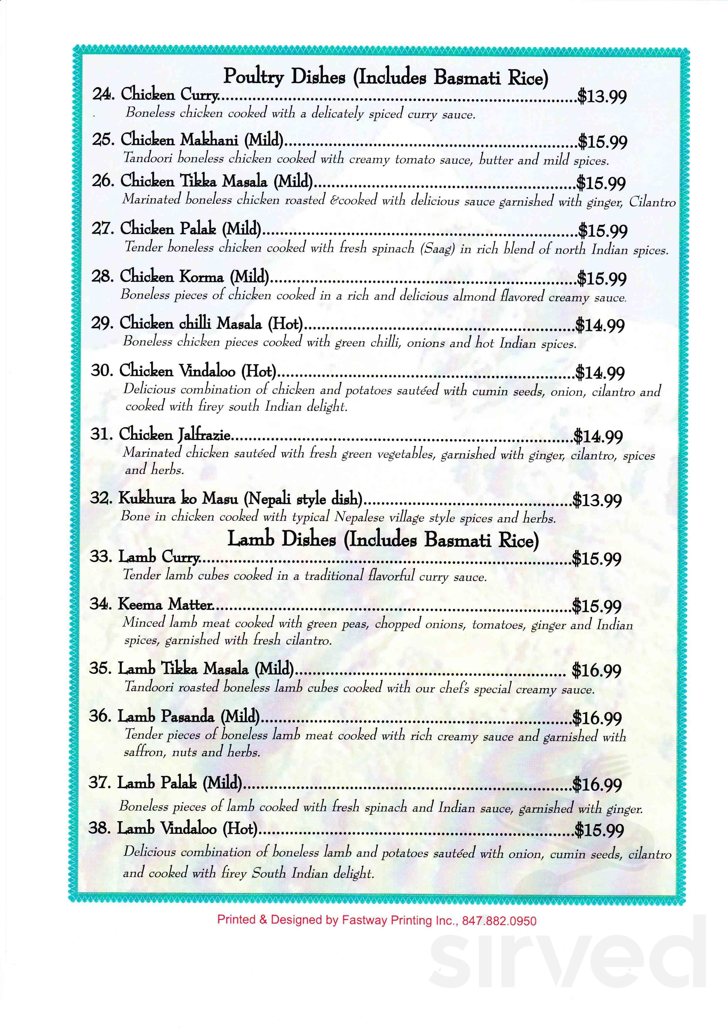 Taste of Himalayas menu in St. Charles, Illinois, USA