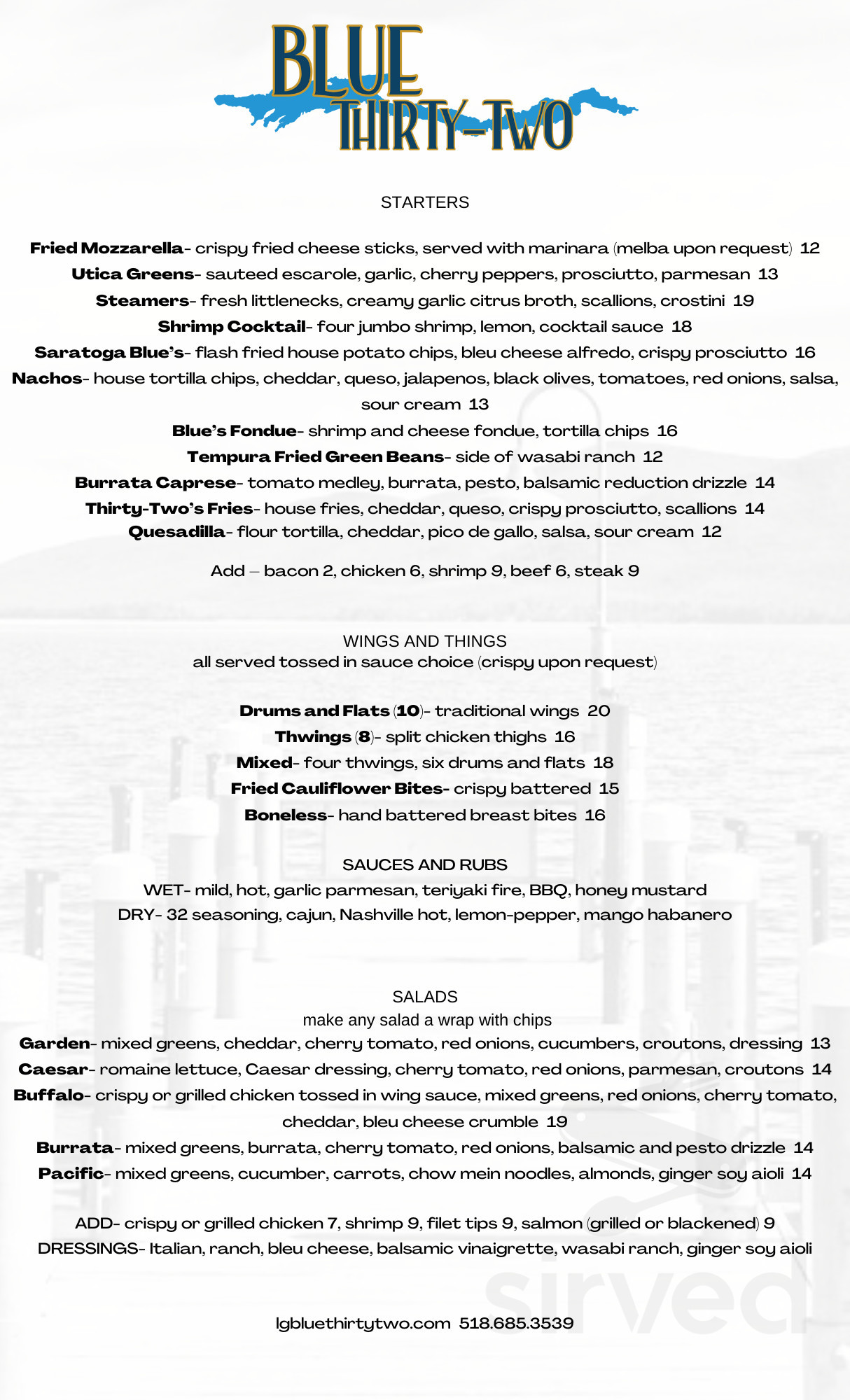 Blue Thirty-Two menu in Lake George, New York, USA