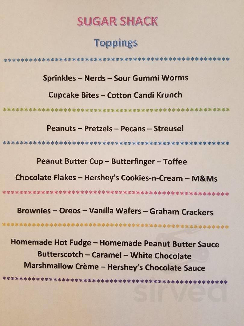 Sugar Shack menu in Ellsworth, Kansas, USA