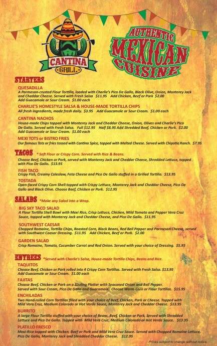 Mission Mountain Golf Club menu in Ronan, Montana, USA