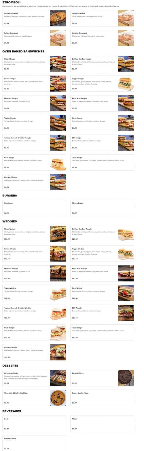 Fox's Pizza Den menu in Russellton, Pennsylvania, USA